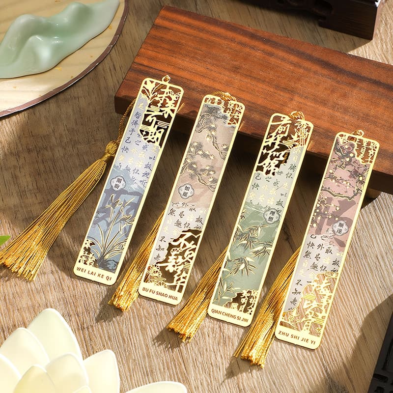 Chinese-Style Brass Hollowed-Out Bookmark – Four Seasons Poetic Floral ...