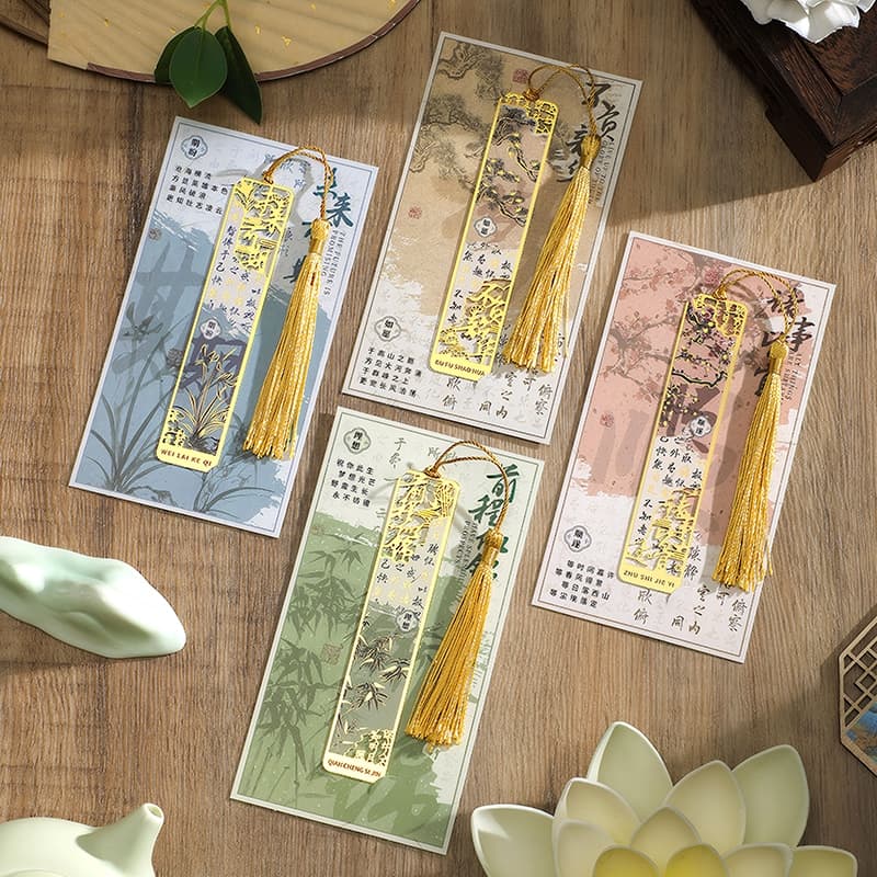 Chinese-Style Brass Hollowed-Out Bookmark – Four Seasons Poetic Floral ...